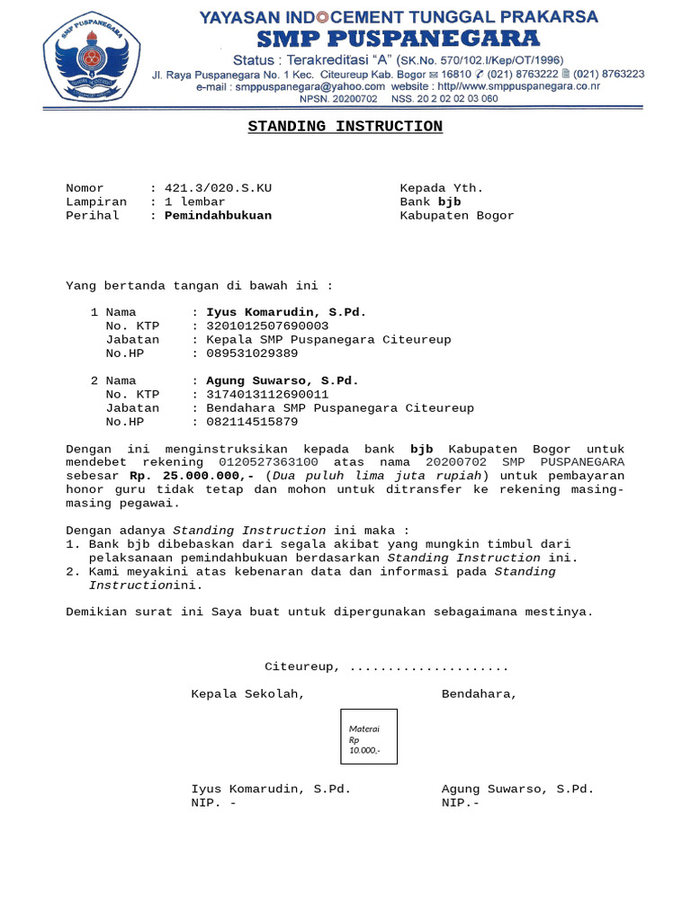 Standing Instr - Honor - Januari 2025 | PDF