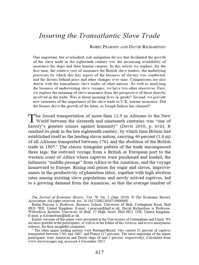 Insuring The Transatlantic Slave Trade | PDF | Insurance | Atlantic ...