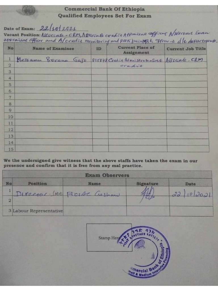 EXAM ATTENDANCE SHEET | PDF