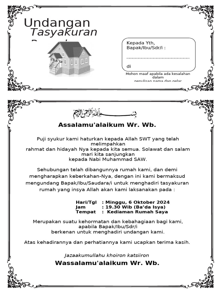 Undangan Tasyakuran Rumah Baru | PDF