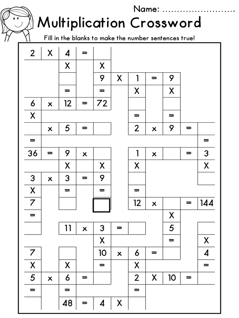 Multiplication Crossword: Fill in The Blanks To Make The Number ...