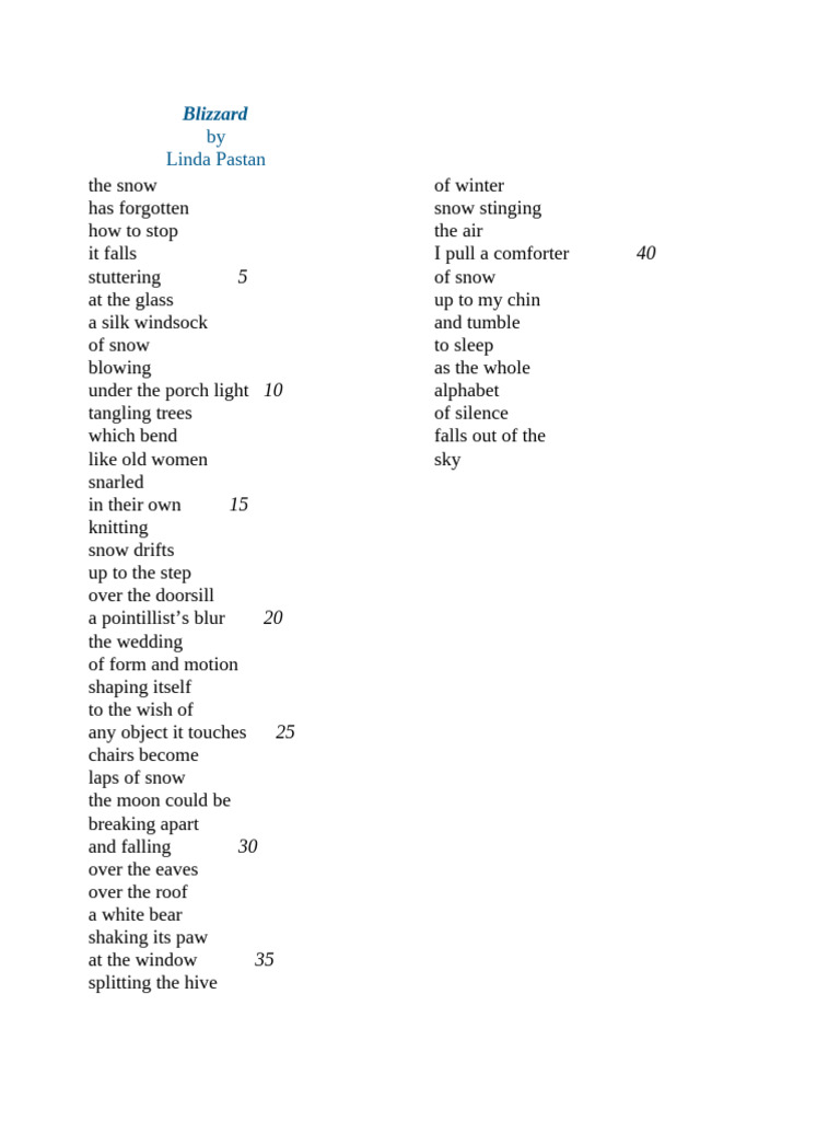 Blizzard Poem and Questions | PDF
