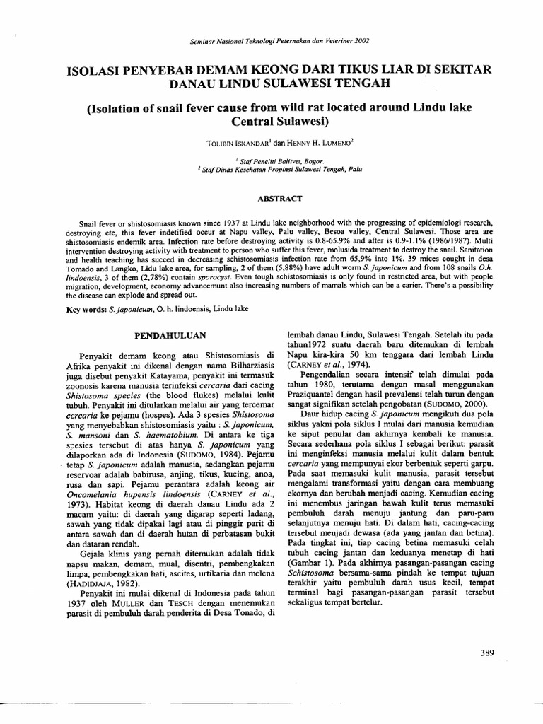 Isolasi Schistosoma dari Tikus Lindu | PDF