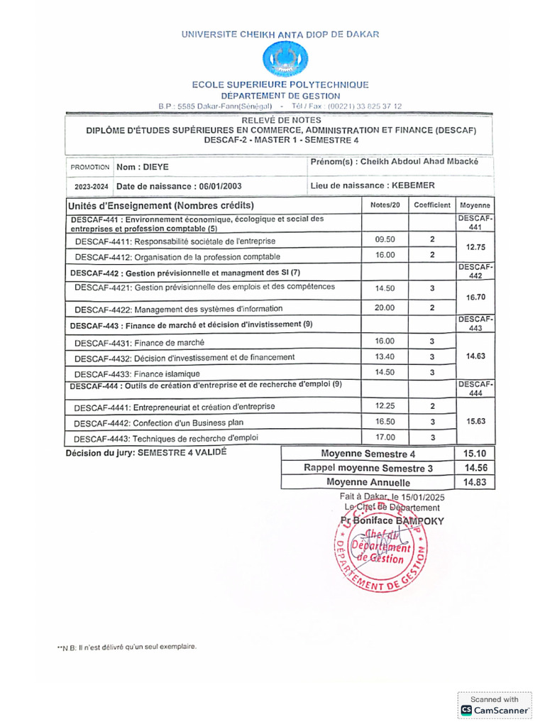 Bulletin Second Semestre Master 2 | PDF