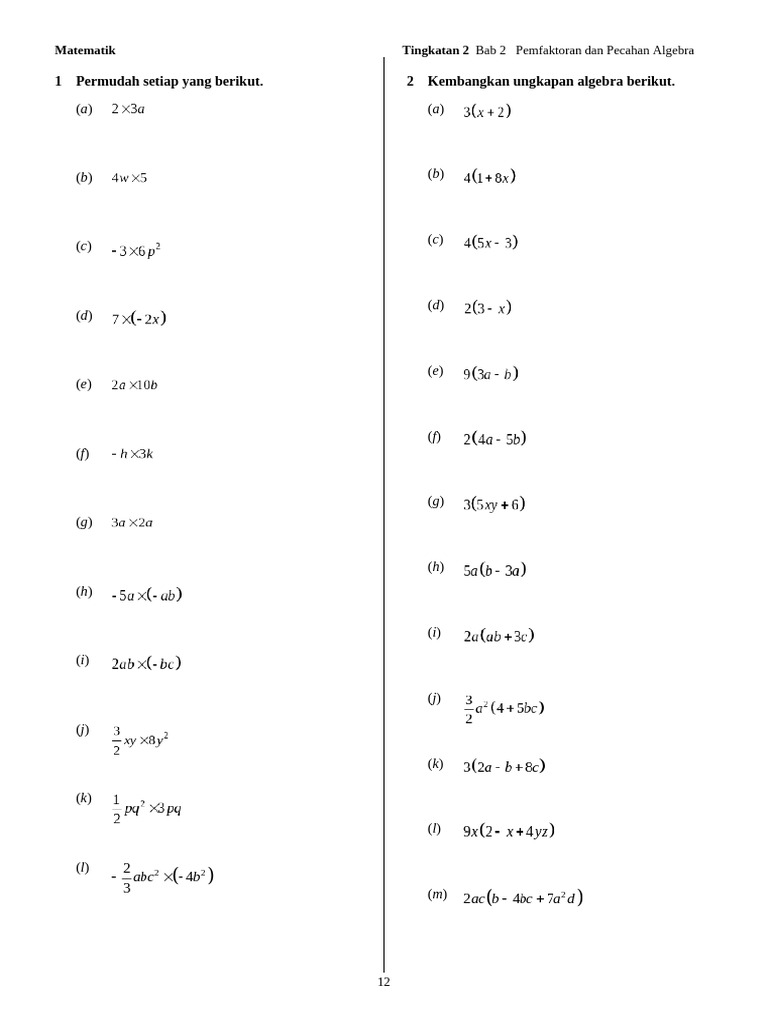 2. Pemfaktoran dan Pecahan Algebra | PDF