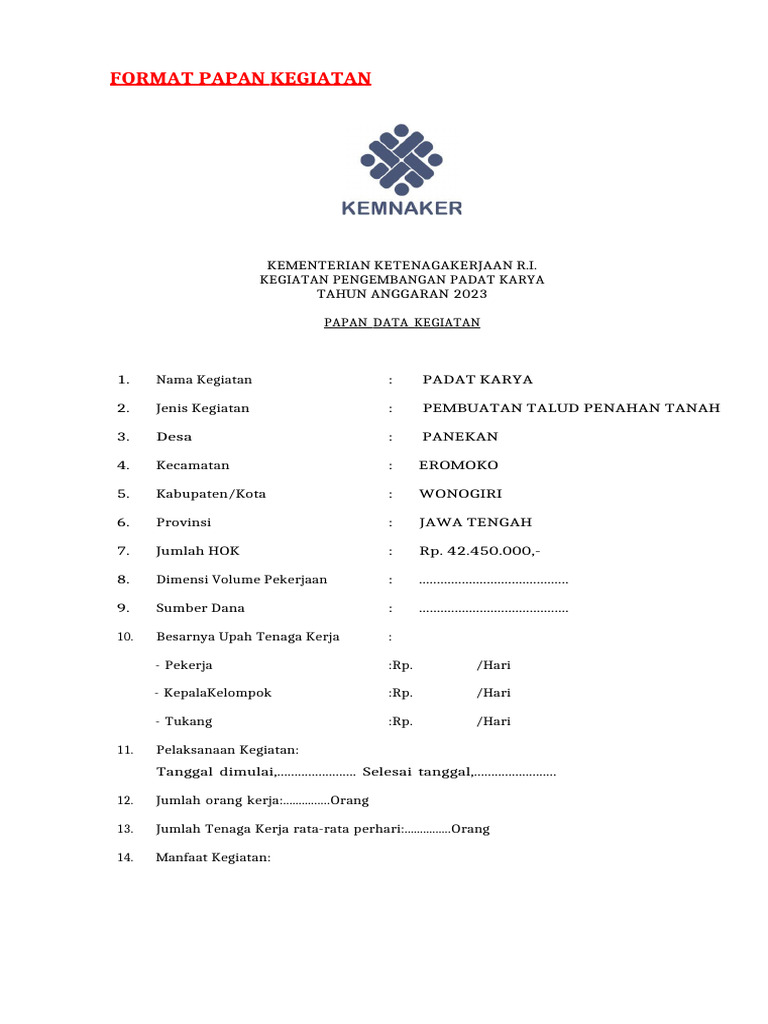 Format Papan Kegiatan | PDF