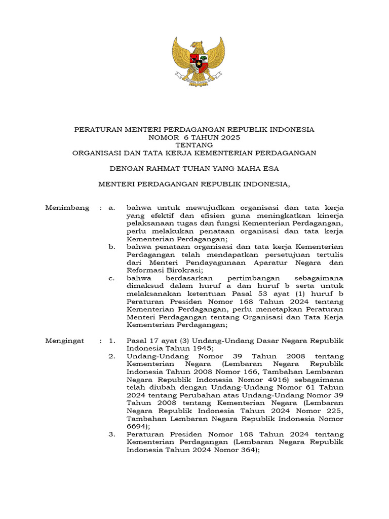 Permendag Nomor 6 Tahun 2025 | PDF
