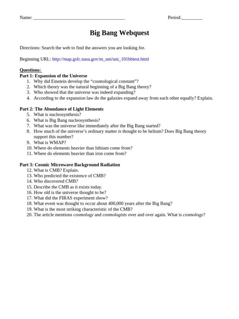 Big Bang Webquest | PDF