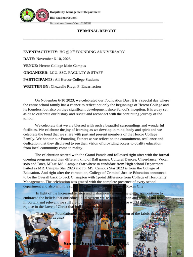 Terminal Report Founders Day | PDF