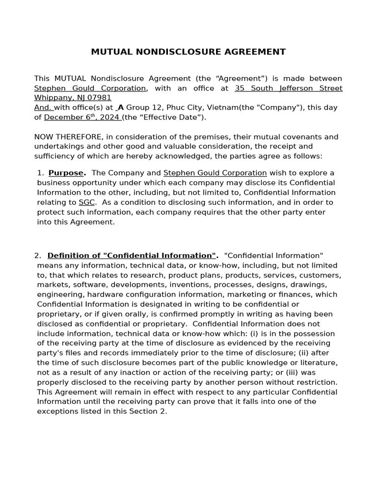 Mutual Nondisclosure Agreement 1206 | PDF | Non Disclosure Agreement ...