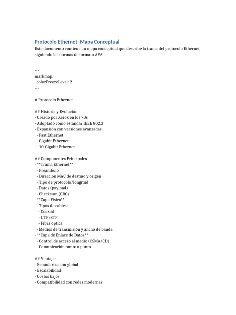 Mapa Conceptual Protocolo Ethernet APA | PDF