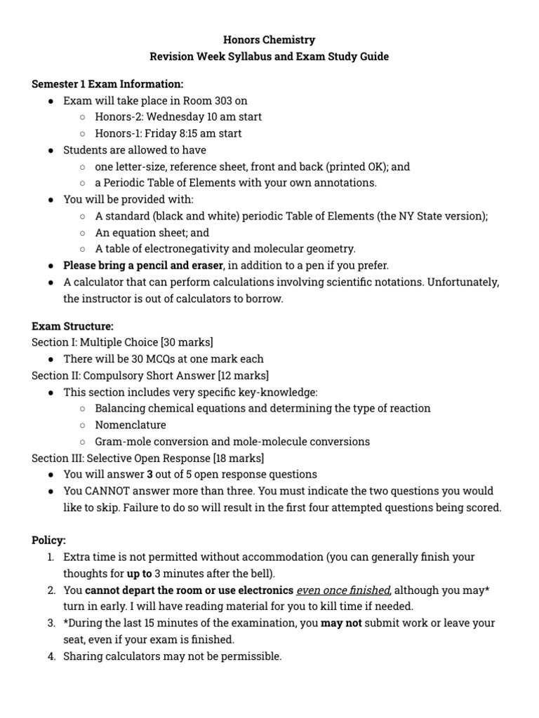 HonChem S1 RevisionSyllabus | PDF | Chemistry | Chemical Bond