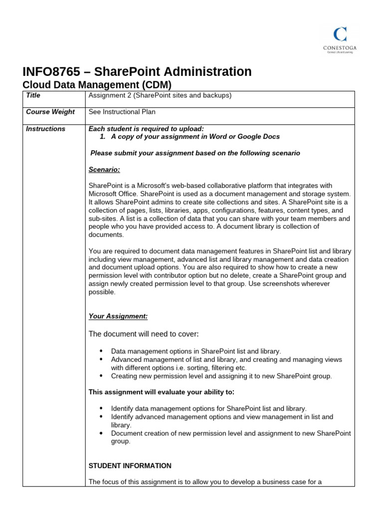 INFO8765 CDM - Assignment 2 Instructions | PDF | Share Point ...