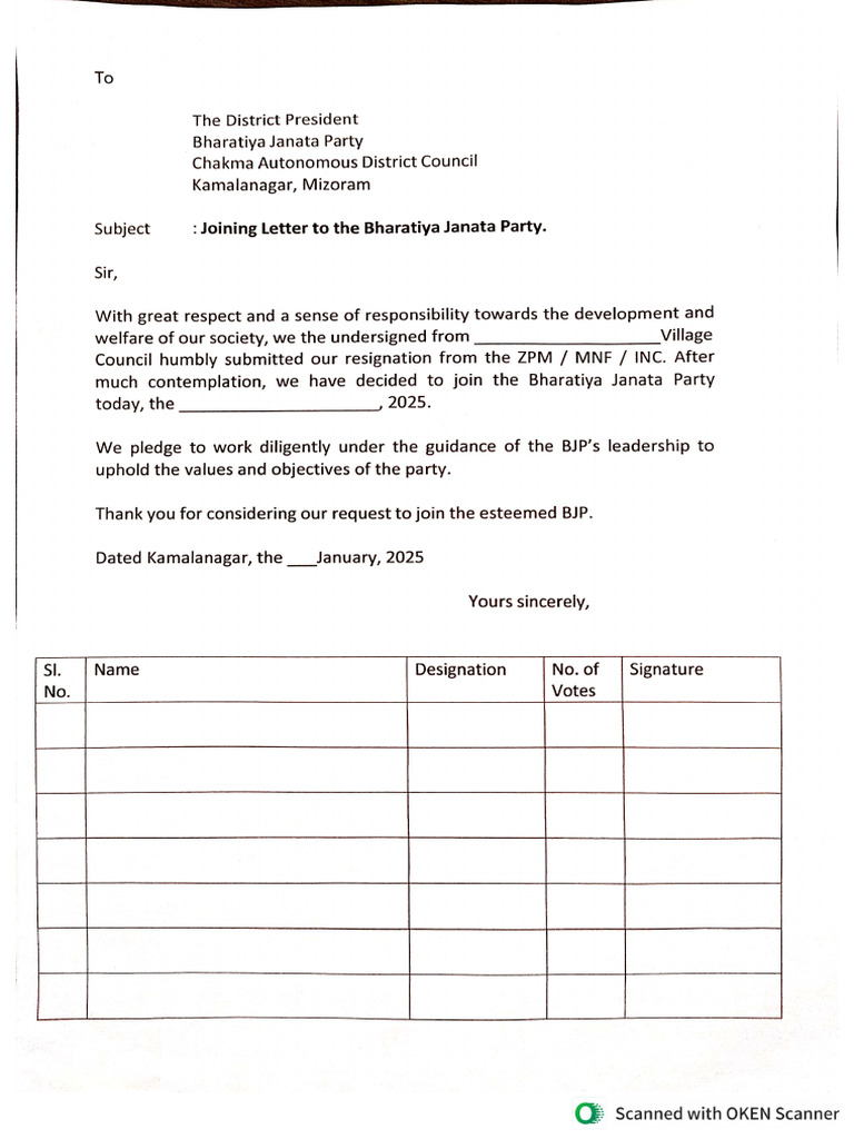 Format of Joining Letter To BJP | PDF
