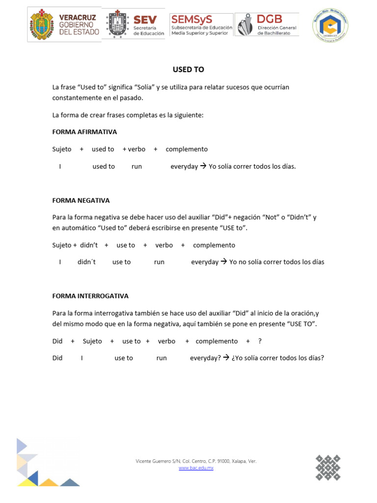 Guía: Uso de "Used to" en Inglés | PDF