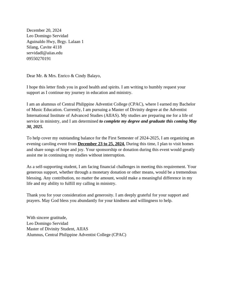 Letter. Balayo | PDF
