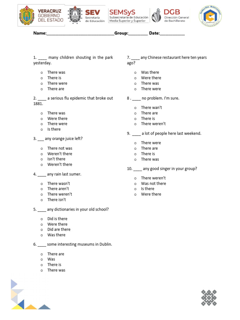 There Isarewaswerewillbe - Excercises | PDF