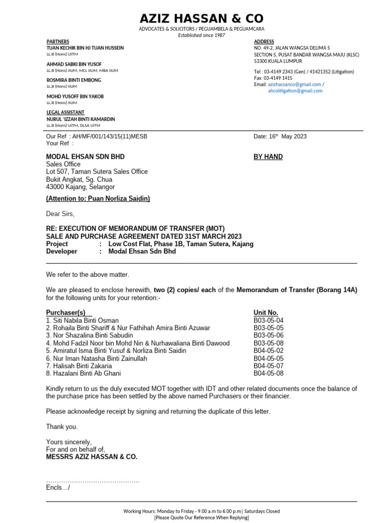 TSK Covering Letter Execution of 8 MOT 16.5.2023 | PDF