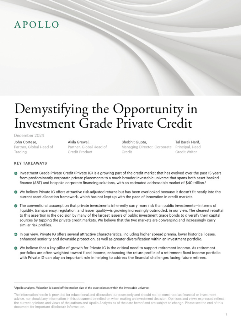 Apollo Global Demystifying Private IG WP | PDF | Planets | Bond Market