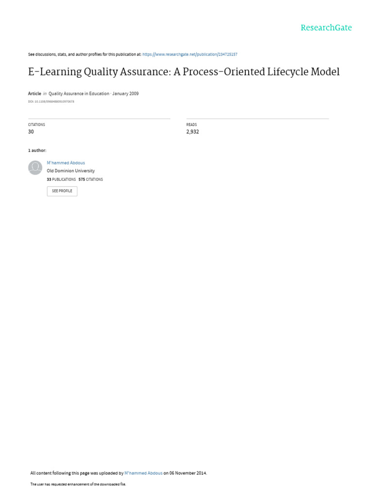E Learningqualityassuranceaprocess Orientedlifecyclemodel | PDF | Educational Technology ...
