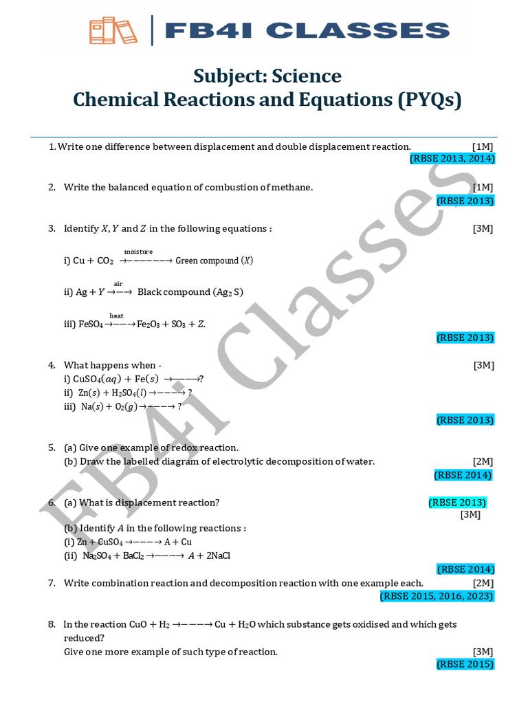 Science: Chemical Reactions PYQs | PDF | Chemical Reactions | Redox