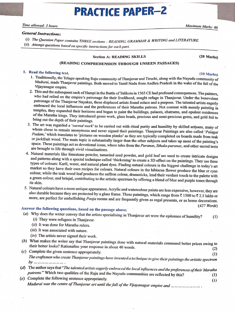 English Sample Paper, Class 10th | PDF