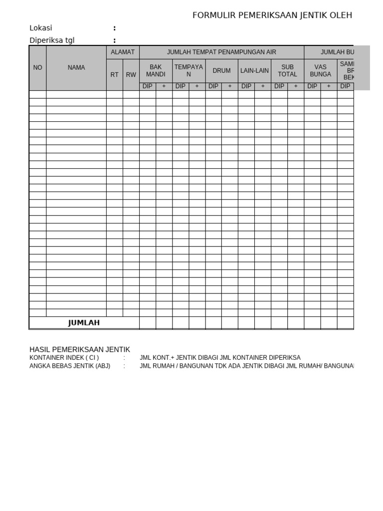 Formulir Jentik Kader | PDF