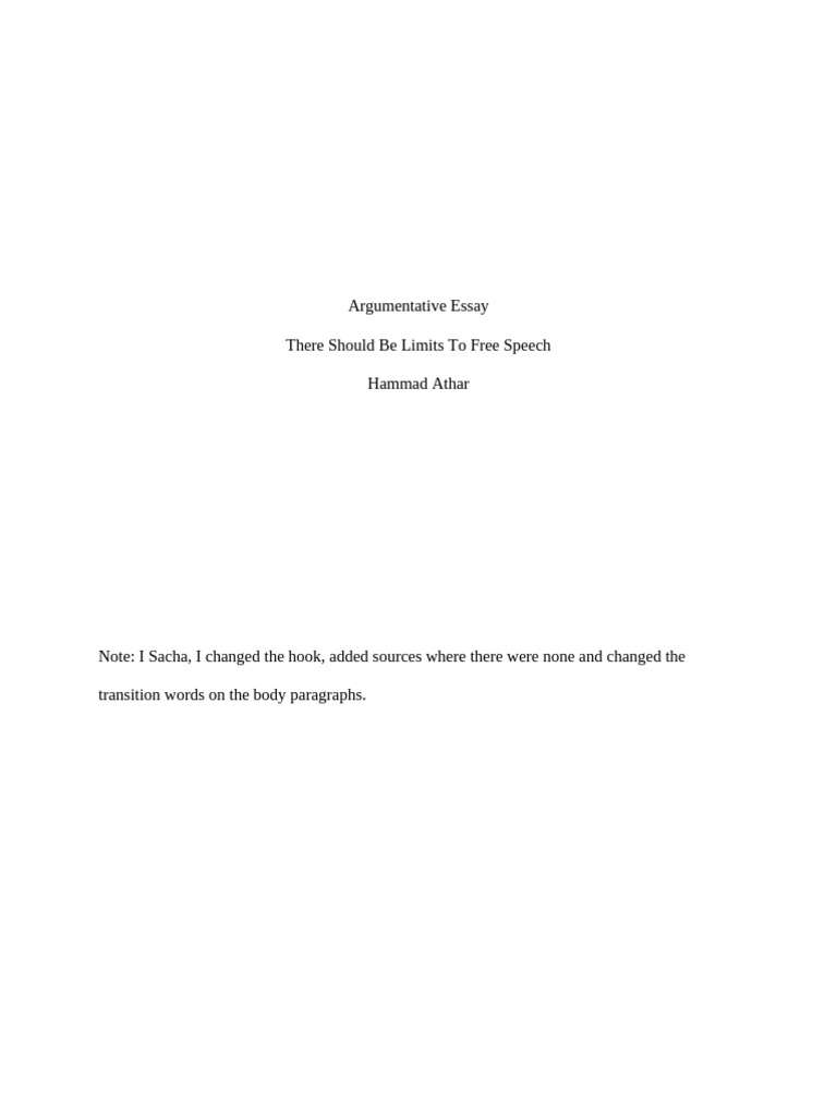 Argumentative Essay draft 2-3 | PDF | Freedom Of Speech | Hatred