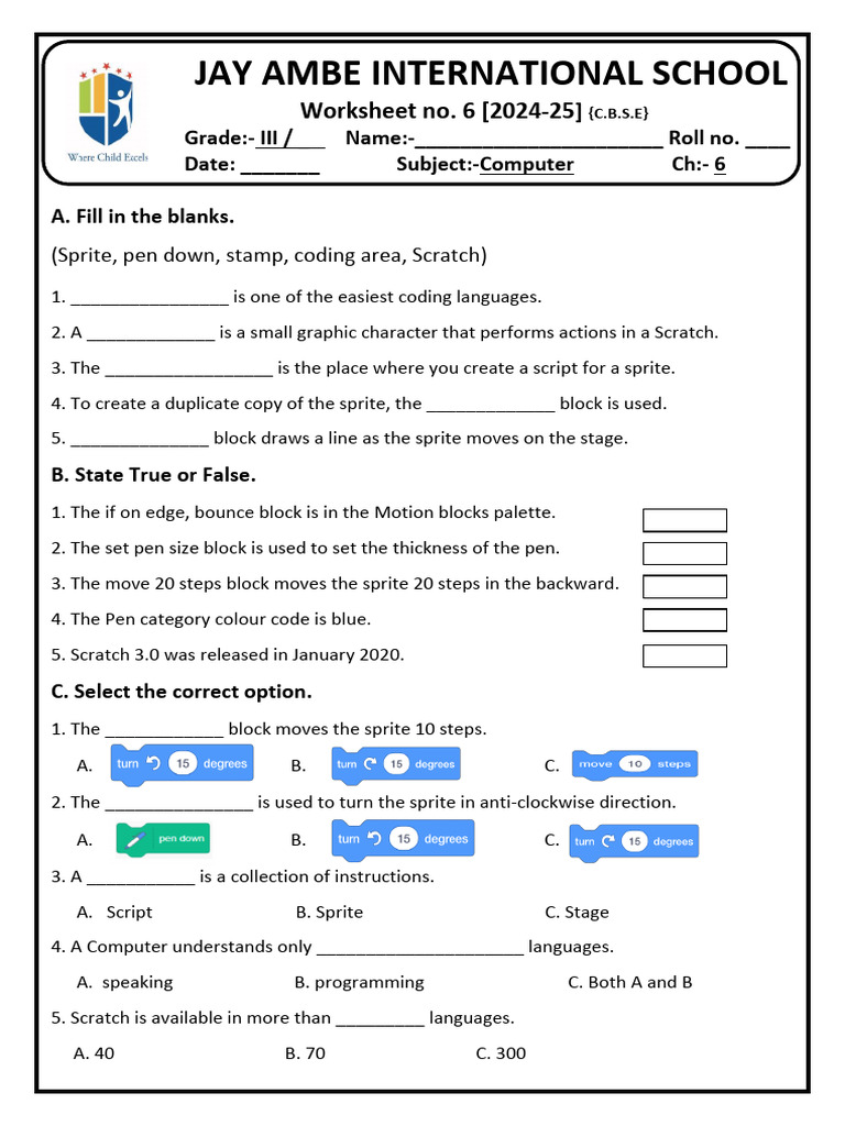 Grade 3 Scratch Coding Worksheet | PDF | Scratch (Programming Language ...