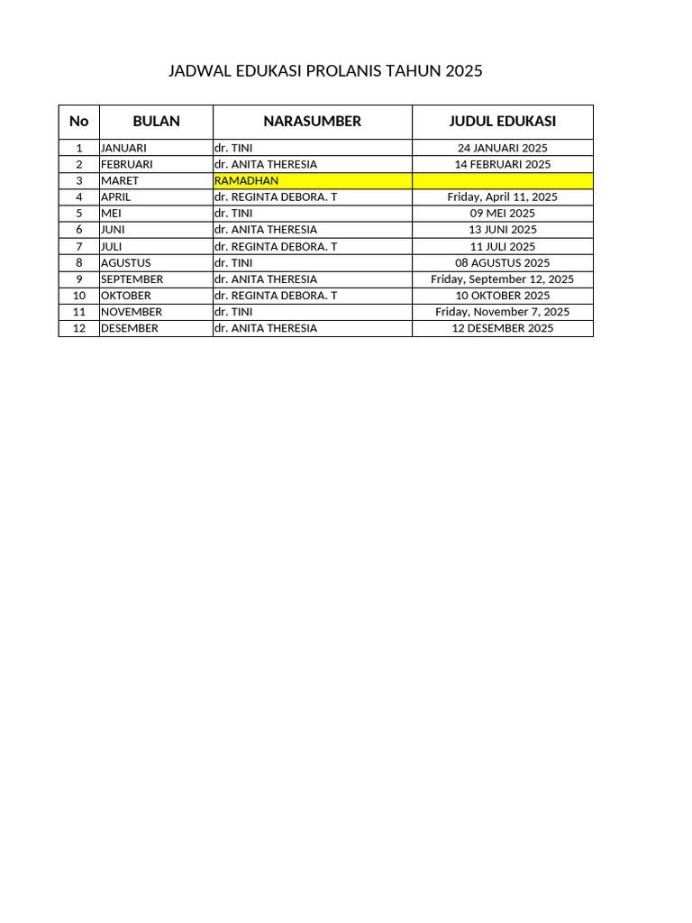 JADWAL EDUKASI 2025 | PDF