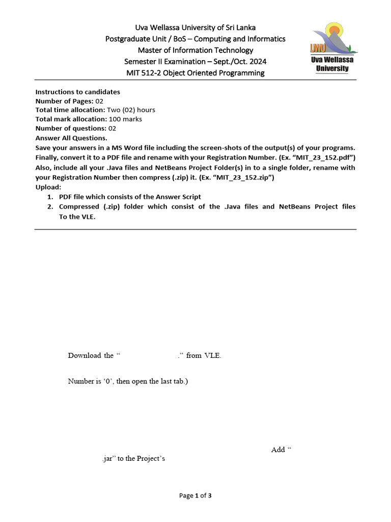 [Model Paper] MIT 512-2 Object Oriented Programming | PDF | Software Engineering | Computer ...
