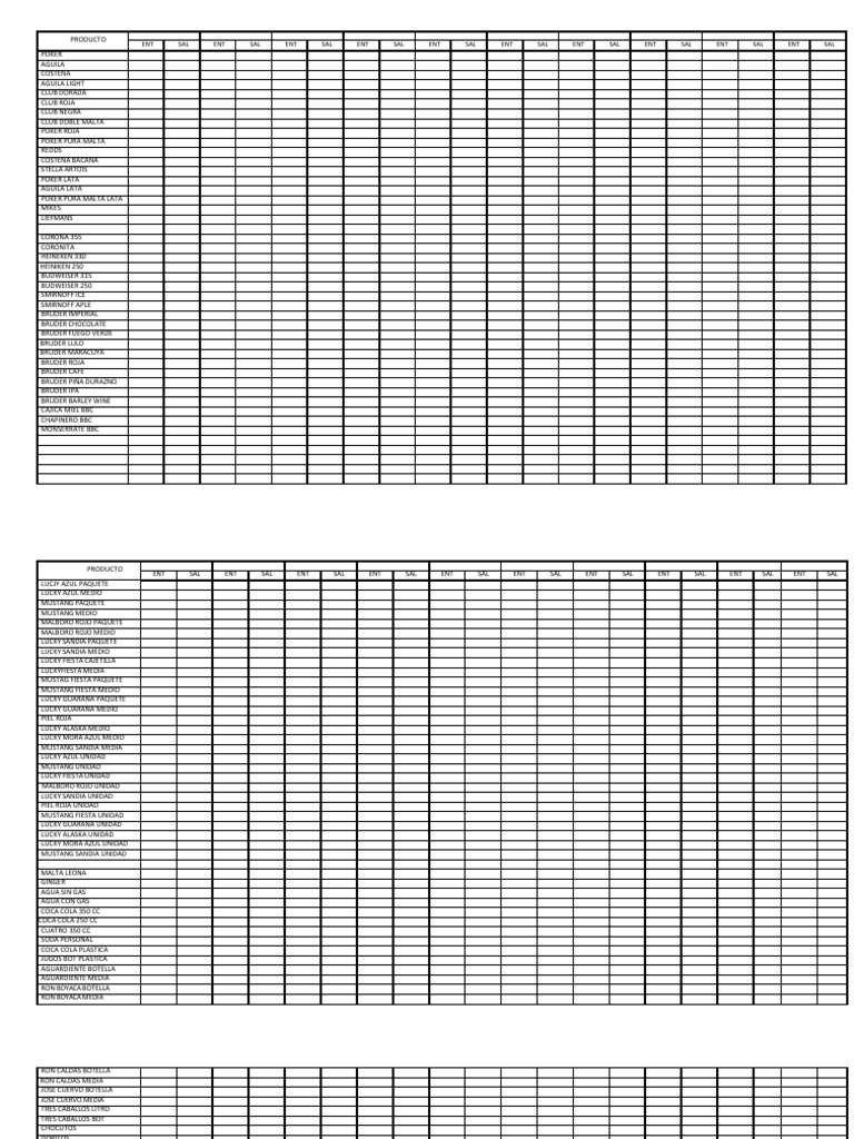 Lista de Bebidas y Productos Variados | PDF