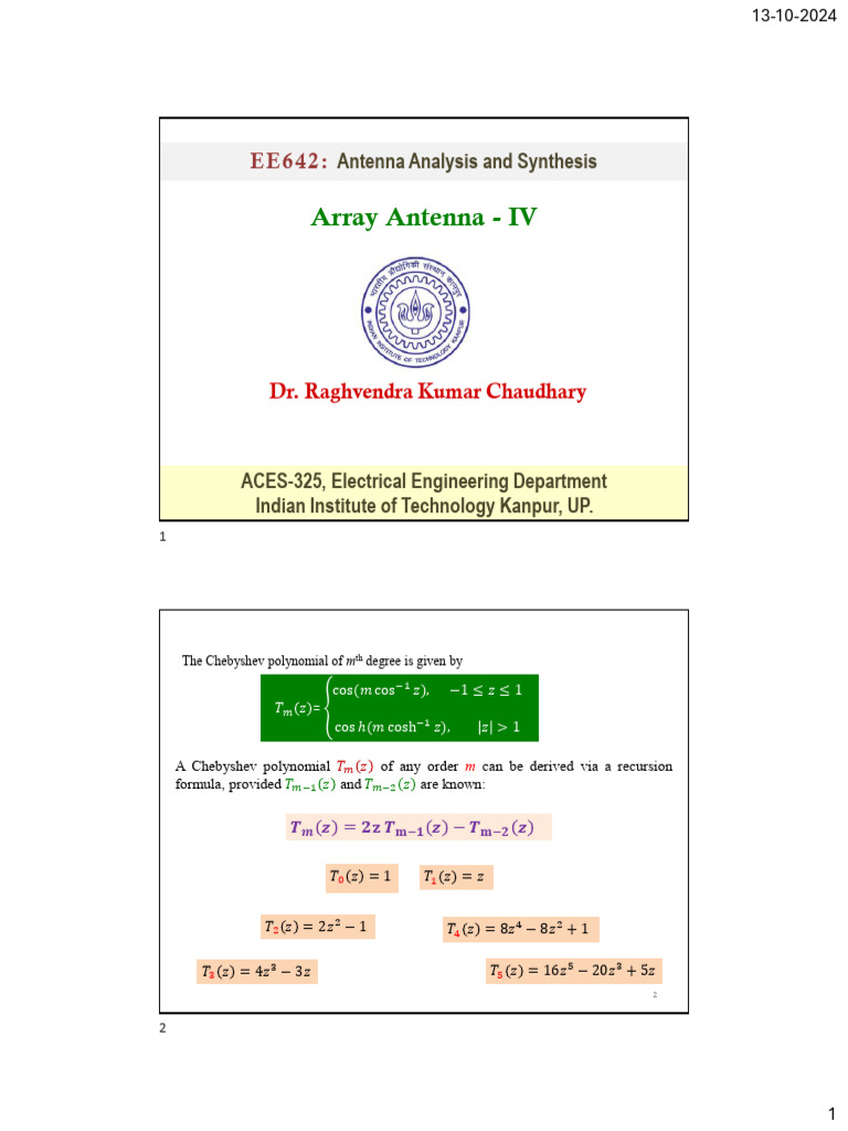 Lecture 15 Antenna Array Chebyshev Polynomials | PDF | Polynomial | Mathematical Analysis