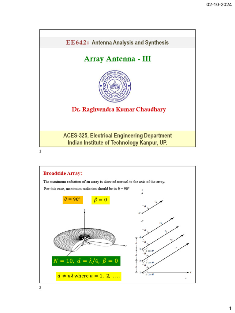 Lecture 14 - Antenna - Array - Binomial | PDF | Electromagnetic Radiation | Waves