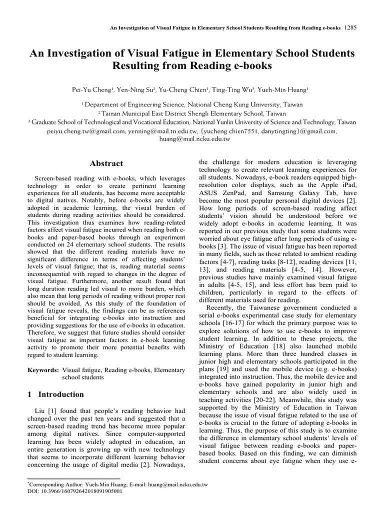An Investigation of Visual Fatigue in Elementary School Students ...