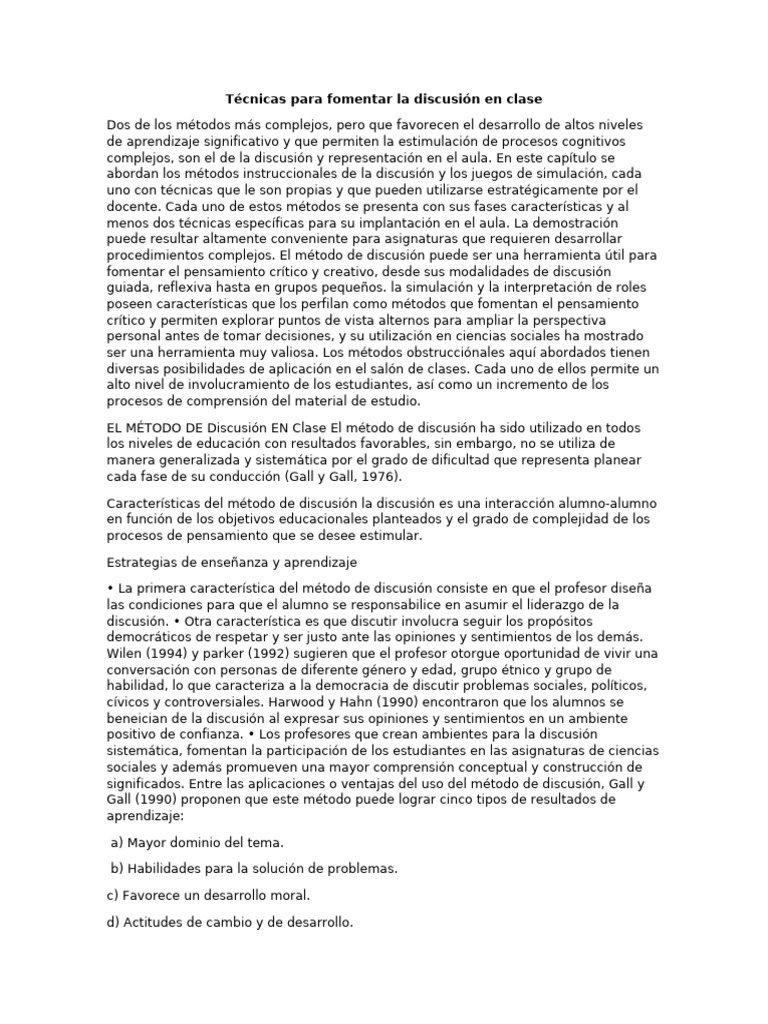 Técnicas para Fomentar la Discusión en Clase | PDF | Pensamiento | Maestros