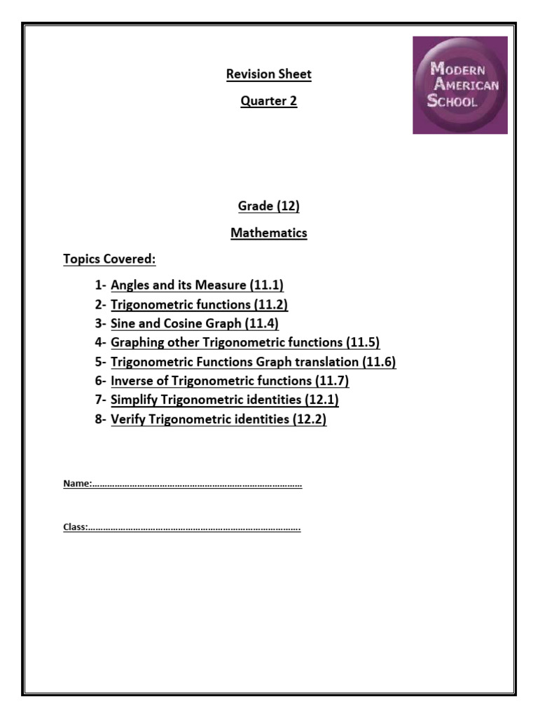 Revision sheet Q2 | PDF