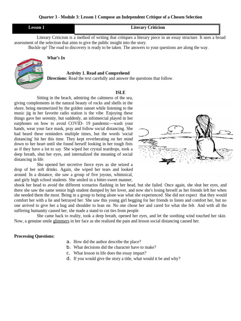 Q3 Module 3 Lesson 1 Compose An Independent Critique of A Chosen ...