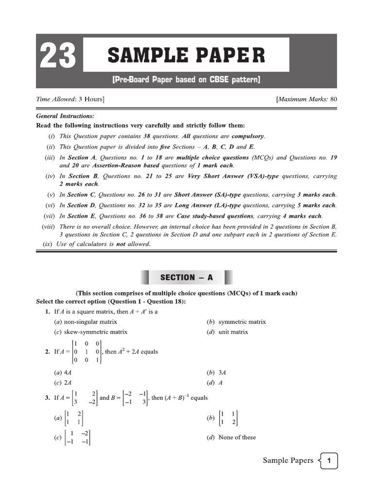 Maths Sample Paper EAD 2024-25 | PDF