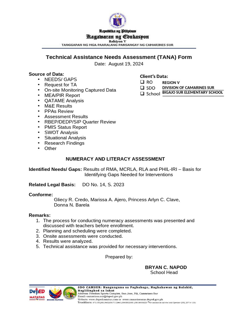 TANA-TAP-TAR-2024-2025 | PDF