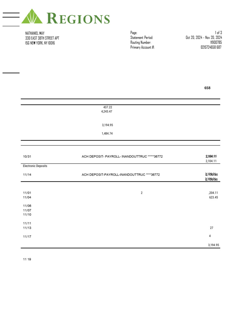 505771542 Regions Bank Statement | PDF | Debit Card | Financial Technology