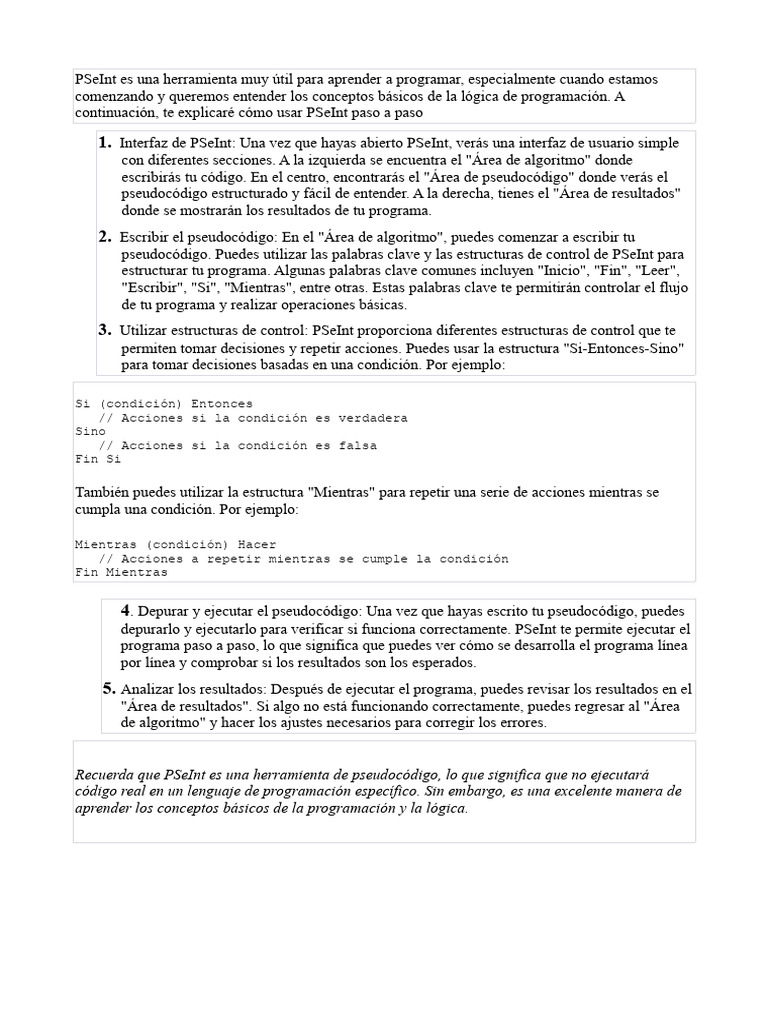 como usar pseint | PDF | Programa de computadora | Programación