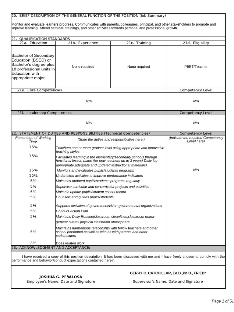 3.) 3 Copies of Position Description Form (PDF) - BOE | PDF | Teachers ...