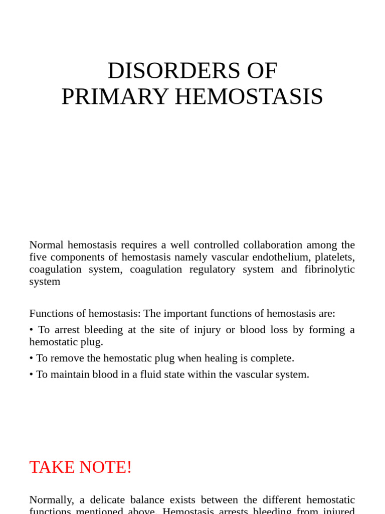 Disorders of Primary Hemostasis | PDF | Hemostasis | Bleeding