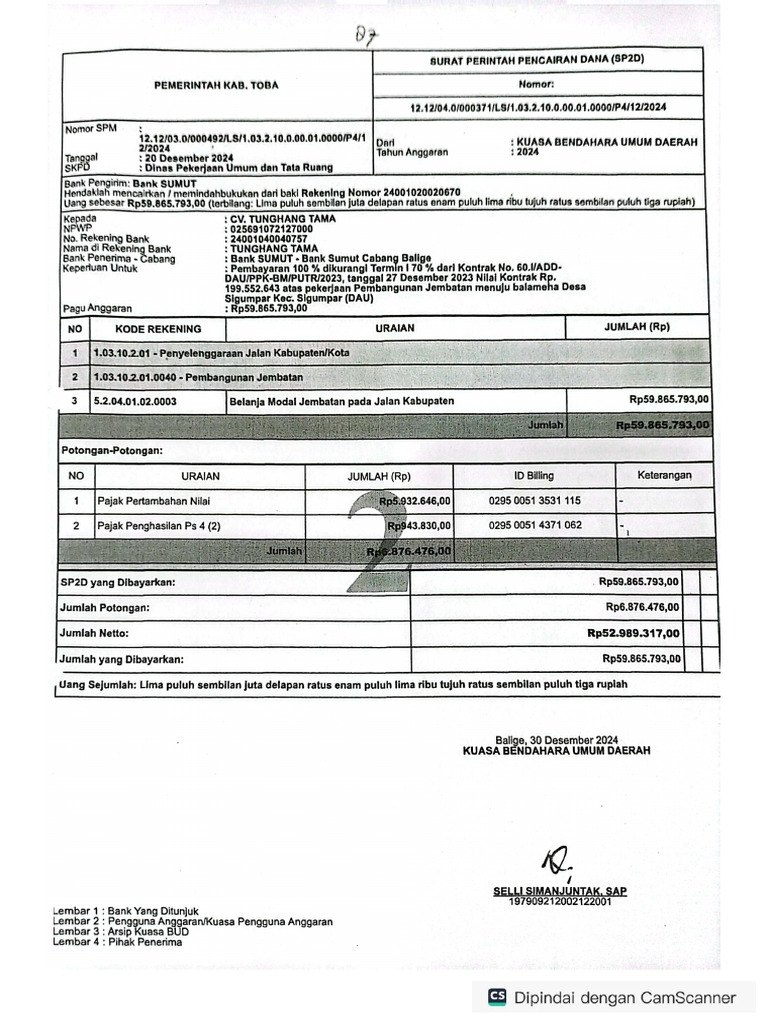 sp2d utang 2023 jembatan balameha | PDF