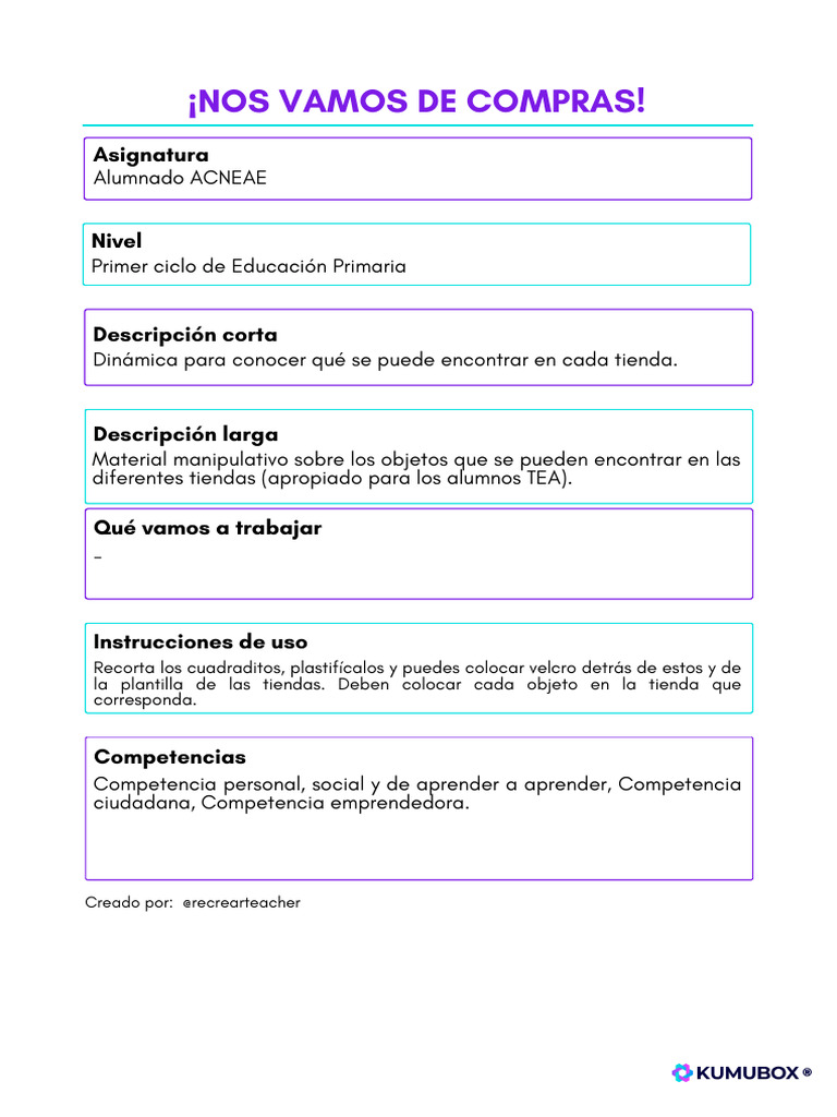 Dinámica de Compras para Alumnos TEA | PDF