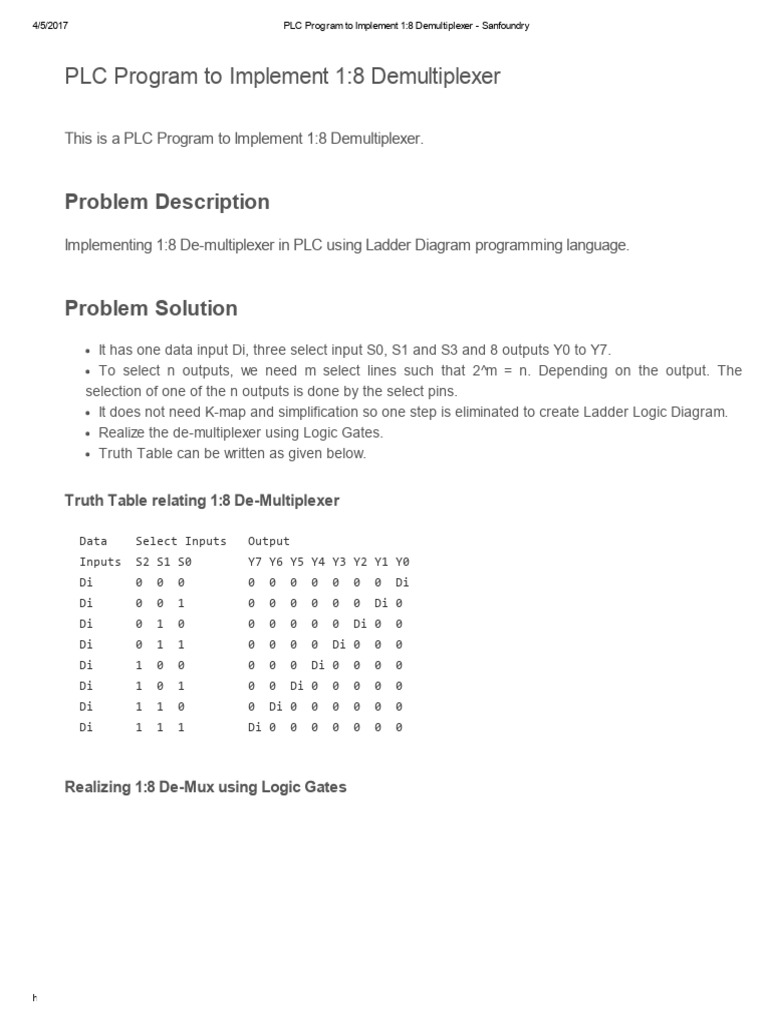 PLC Program To Implement 1 - 8 Demultiplexer - Sanfoundry | PDF ...