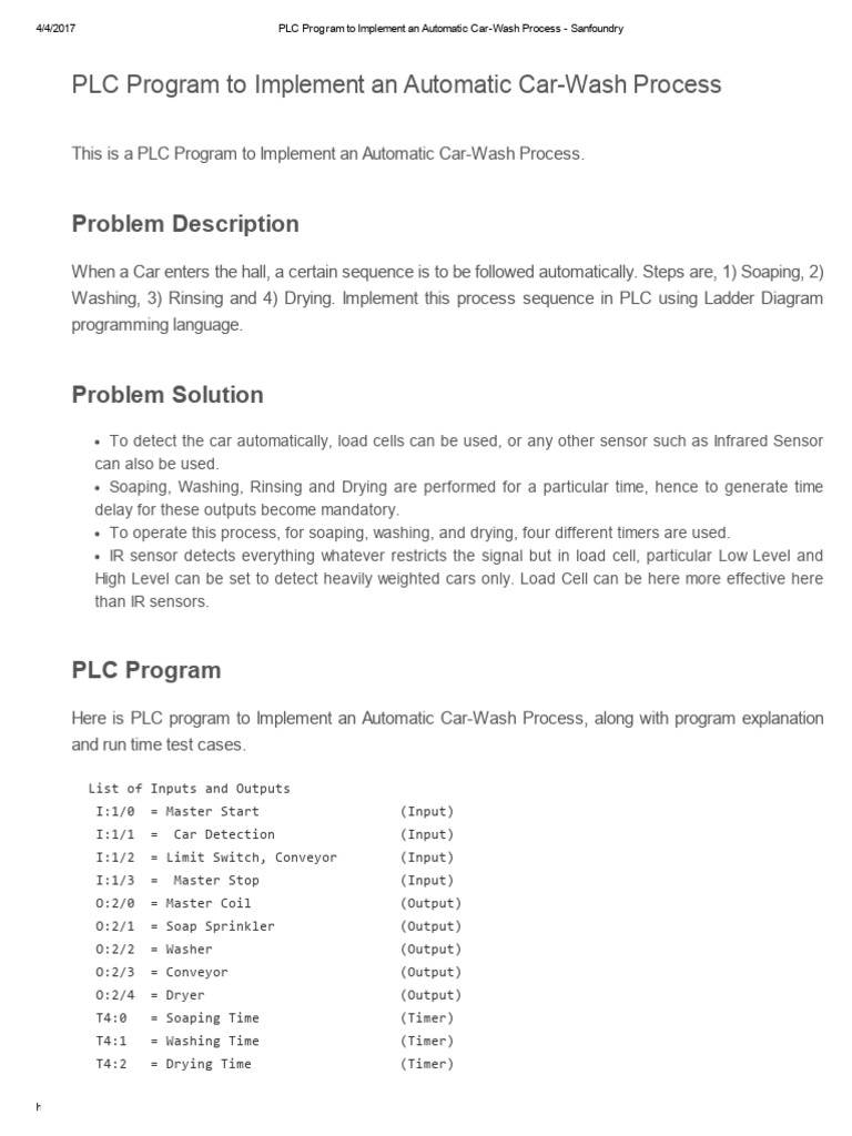 PLC Program To Implement An Automatic Car-Wash Process - Sanfoundry ...