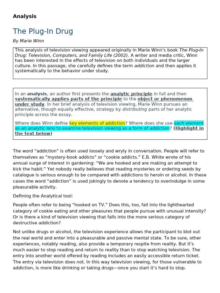 Television as a Plug-In Drug | PDF | Psychology | Psychological Concepts