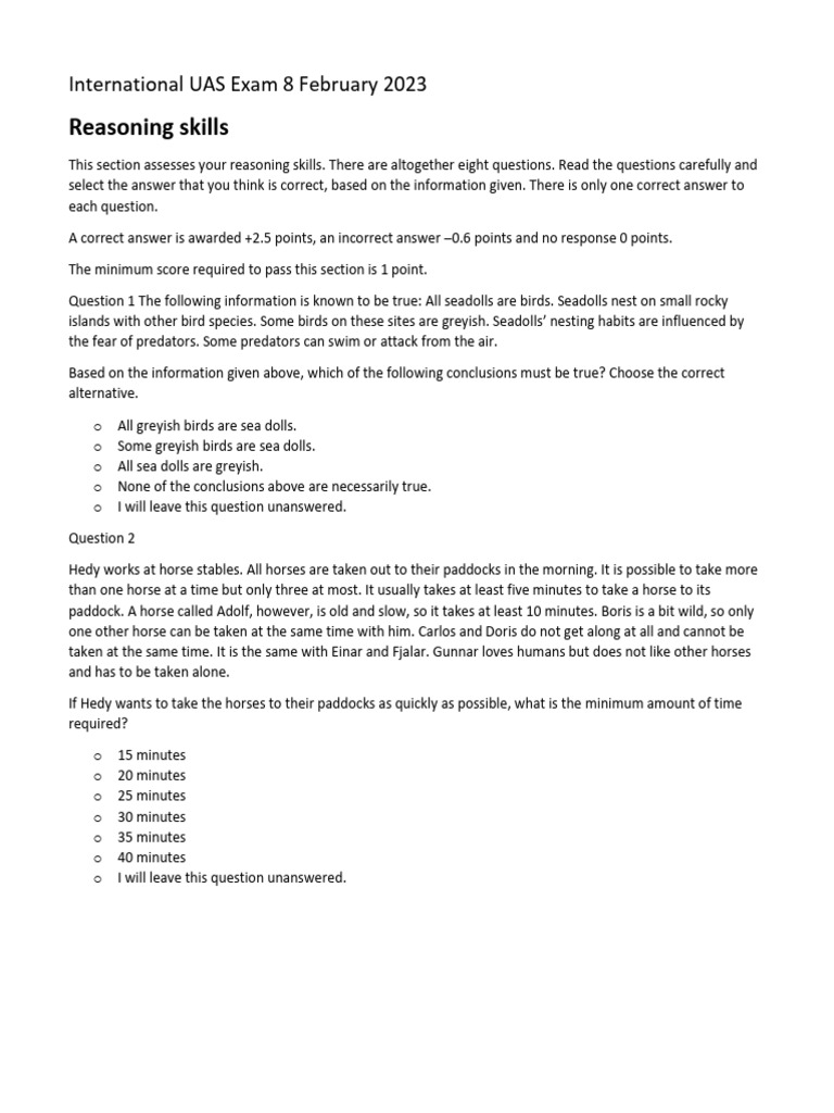 International UAS Exam Reasoning Skills | PDF